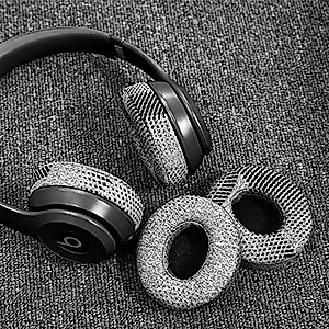 Professional Beats Headphones Replacement Earpads, Ftis Beats Solo 3 Wireless, Beats Solo 2, Grey Pattern Fabric and Memory Foam, by Krone Kalpasmos