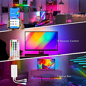 BTF-LIGHTING Chasing Effect WS2811 IC LED Strip Light with Bluetooth Music APP Control 5050RGB Addressable IC Flexible Multicolor 65FT Rope Light for Room TV Bedroom Party Kitchen with 12V Adapter
