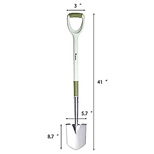 Worth Garden Shovels for Digging, 42" Short Garden Spade Shovel Round Point for Gardening & Planting, Stainless Steel Square Border Spade Heavy Duty with Plastic-Coated Steel Handle