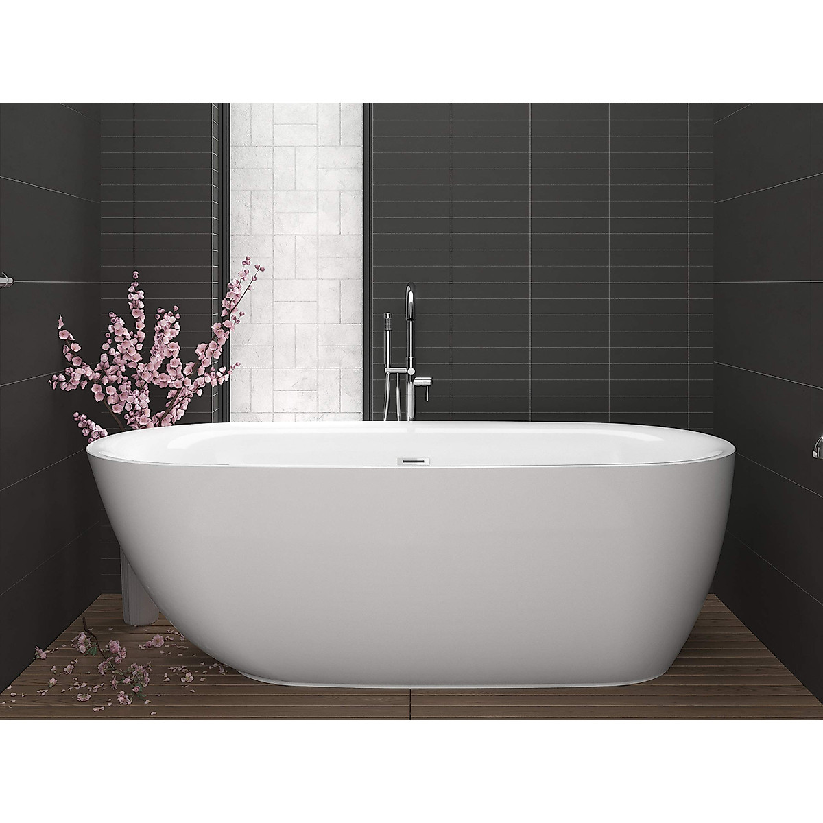 ANZZI Freestanding Tub 67”, Soaker Tub, Acrylic Center Drain, Luxury Spacious, Deep Soaker Bathtub with Overflow and Drain, Modern Slip-Resistant Floor (FT-AZ401)