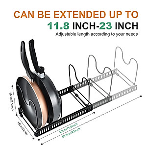 aceyoon Expandable Pots and Pans Organizer Under Cabinet with 10 Adjustable Compartment, Kitchen Pot Lid Organizer, Pan Rack Holder for Kitchen Cabinet Pantry Cookware Baking Frying Rack