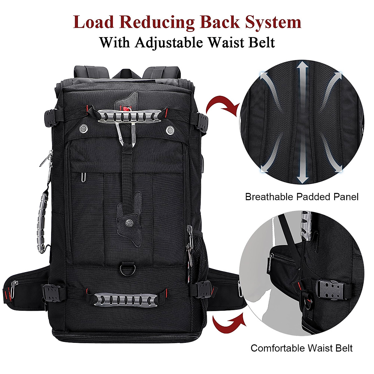 WITZMAN Travel Backpack for Men Convertible Duffle Luggage Bag fit 17 Inch Laptop Carry On Bags for Airplane (B681 Black)