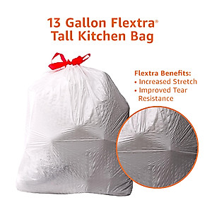 Amazon Basics Flextra Tall Kitchen Drawstring Trash Bags, Fresh Scent, 13 Gallon, 120 Count