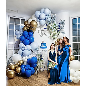 Kozee Winter Blue white balloon Garland Arch Kit 138PCS with Double stuffed Dusty Blue royal blue Balloons for baby shower boy 1st birthday party anniversary graduation decorations