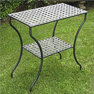 International Caravan 74361 Iron 2-Tier Patio Side Table, Antique Black