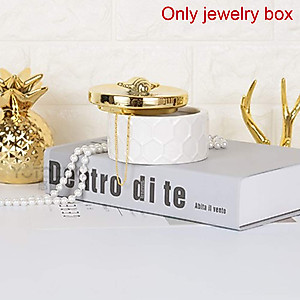 iayokocc Ceramics Jewelry Box with Golden Bee Lid - Small Jewelry Trinket Storage Tank Container,Gift for Girls Women,Round Jewellery Storage Organiser Case Bowl Trinket Pot(Size:S)