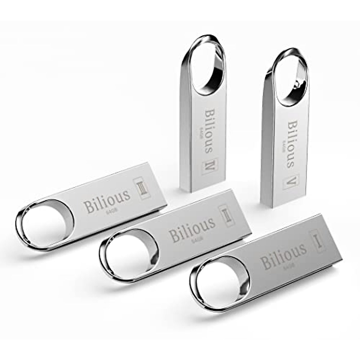USB Flash Drive, Bilious Portable Keychain Design Thumb Drives, Metal Style Memory Stick U Disk, Waterproof Jump Pen Drive for Storage and Backup (64GB, 5 Pack)