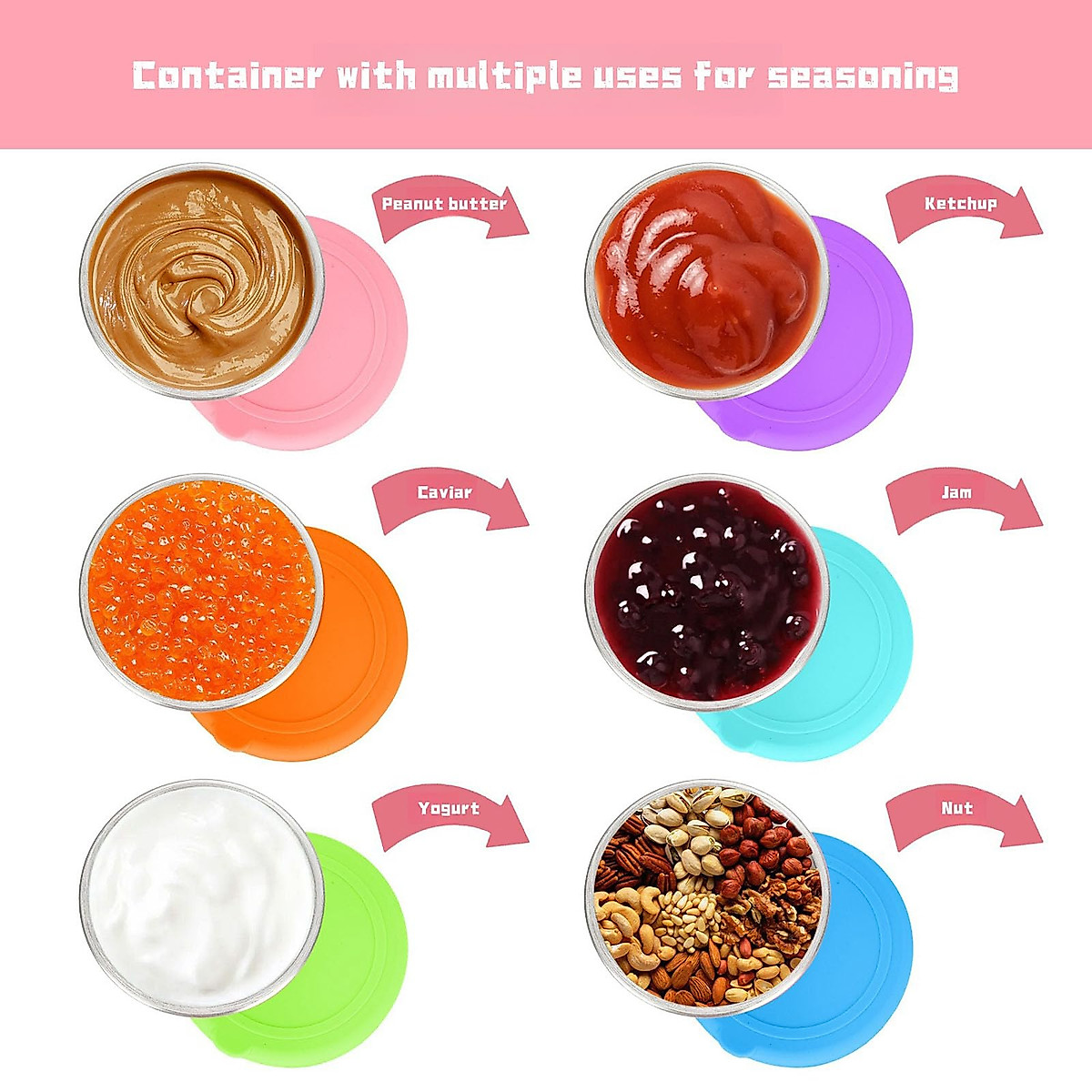 AiFunT 2.4 Oz Stainless Steel Condiment Containers With Lids, Reusable Leak Proof Dressing Containers With Lids, Sauce Containers For Lunch Box 6 Pcs