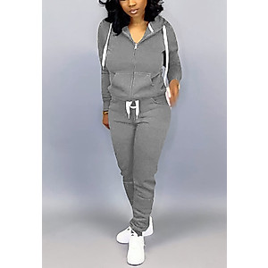Mrskoala Two Piece Outfits for Women Tracksuit Sweat Suits Workout Jogging Sets Loungewear with Pocket Gray XL