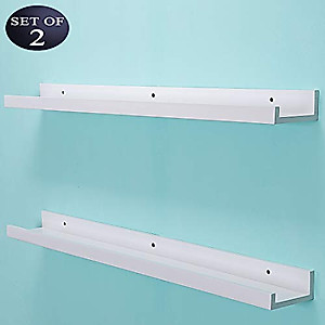 AZSKY 48 Inch Long Floating Bookshelves White Set of 2 Wall Picture Shelf Pine Floating Shelves Photo Frames Narrow Picture Ledge Mounting Hardware Included