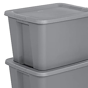 LJING 18 Gallon Tote Box Plastic, Gray, Set of 8