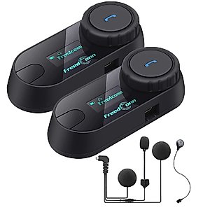 FreedConn TCOM-SC Motorcycle Helmet Bluetooth Intercom Headset Communication Systems Kit, for 2 or 3 Riders, LCD Screen/FM Radio/Mobile phone/MP3/GPS Connective/Range 800m / Handsfree (2 Set)