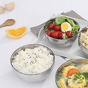 Stainless Steel Bowls 4 Pack & Dish Scrubber Set, Double-walled Insulated Metal Bowls for Cereal, Soup, Ice Cream, Rice, Noodles, Salad, Snacks