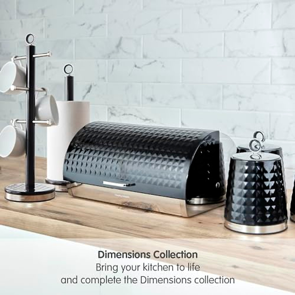 Morphy Richards 978053 Dimensions Set of 3 Round Kitchen Storage Canisters, Black