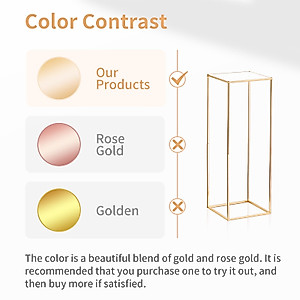 Nuptio 2 Pcs Metal Flower Floor Vase Column Flower Stand Geometric Centerpieces Vase for Tables, 80cm/31.5in Tall Gold Flower Holder for Home Party Wedding Decorations, Rectangular Flower Display Rack