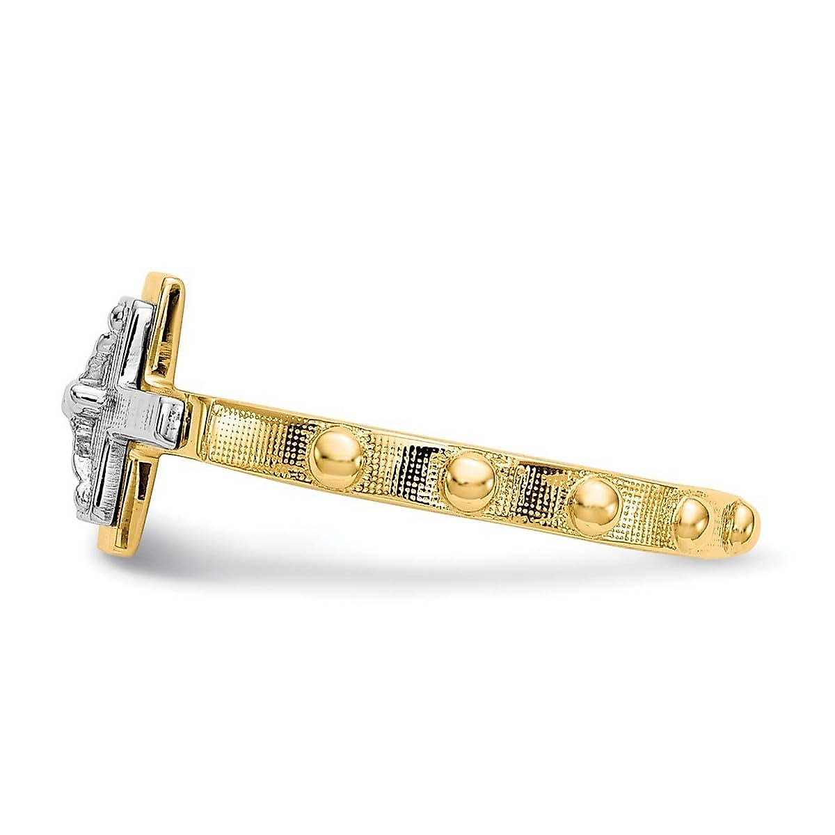 14K Two Tone Solid Polished Gold Crucifix Rosary Ring Size 6 Jewelry for Women
