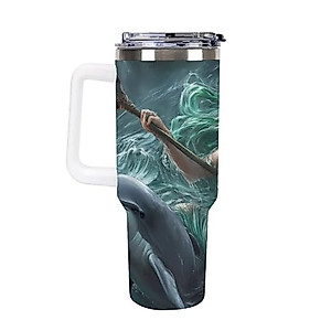 Ocean Goddess Dolphins Greek Myth 40oz Water Bottle Double Wall Insulated Tumbler with Handle Leakproof Travel Mug White-style