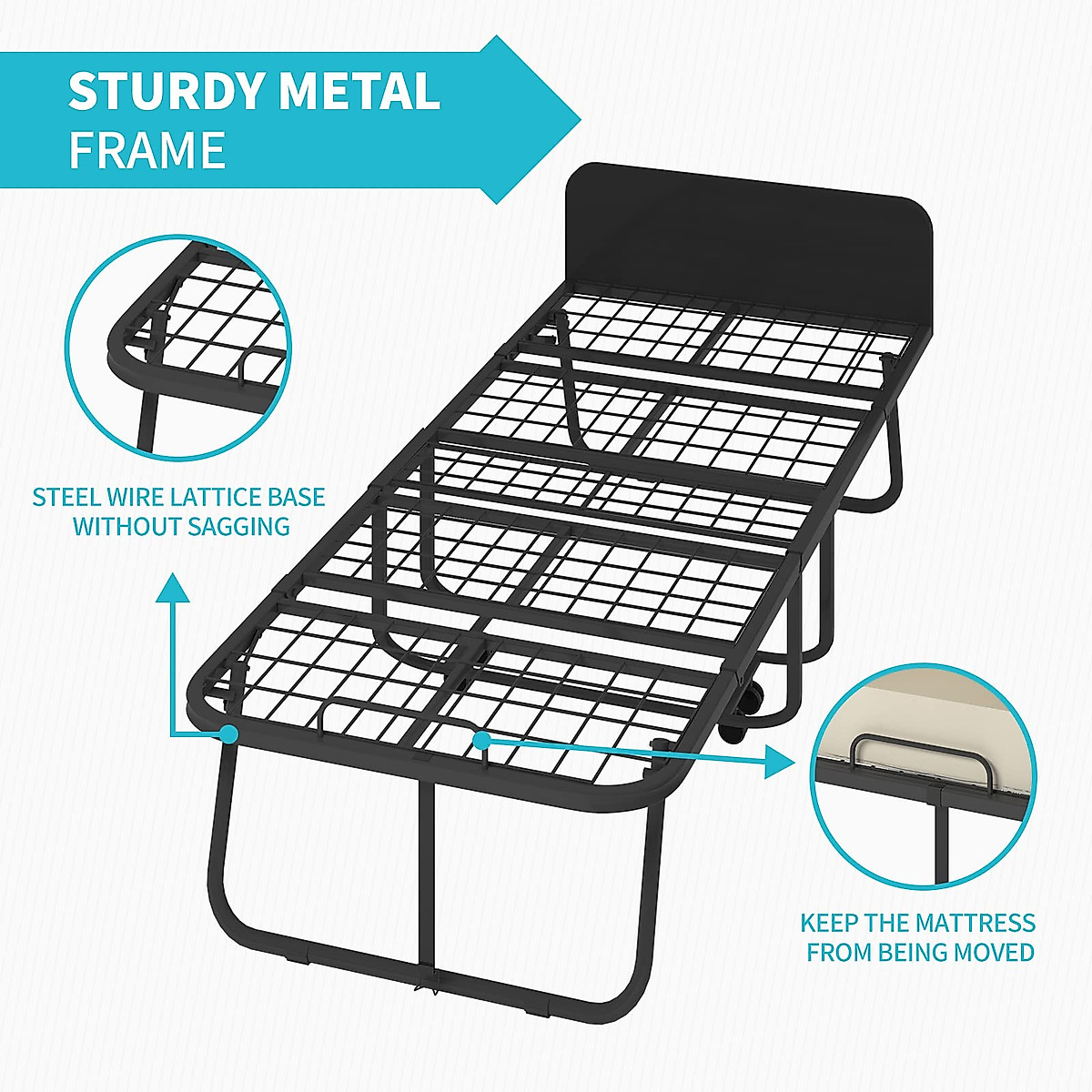 CECER Rollaway Bed with 5 Inch Foam Mattress, 75" x 31" Folding Bed, Cot Size Space-Saving Guest Bed with Headboard, Portable Foldable Bed for Adults with Sturdy Metal Frame and Dust Cover