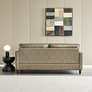 TARTOP Vegan PU Leather Living Room, Mid-Century Upholstered 3 Sofa Couch with 2 Pillows,Hidden Storage Space and Button Tufted Seat for Home or Office,Khaki