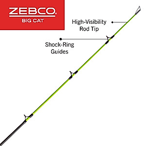 Zebco Big Cat Casting Fishing Rod, 8-Foot 2-Piece Fiberglass Fishing Pole, High-Visibility Rod Tip, Extended EVA Rod Handle, Shock-Ring Guides, Medium-Heavy Power, Black/Green