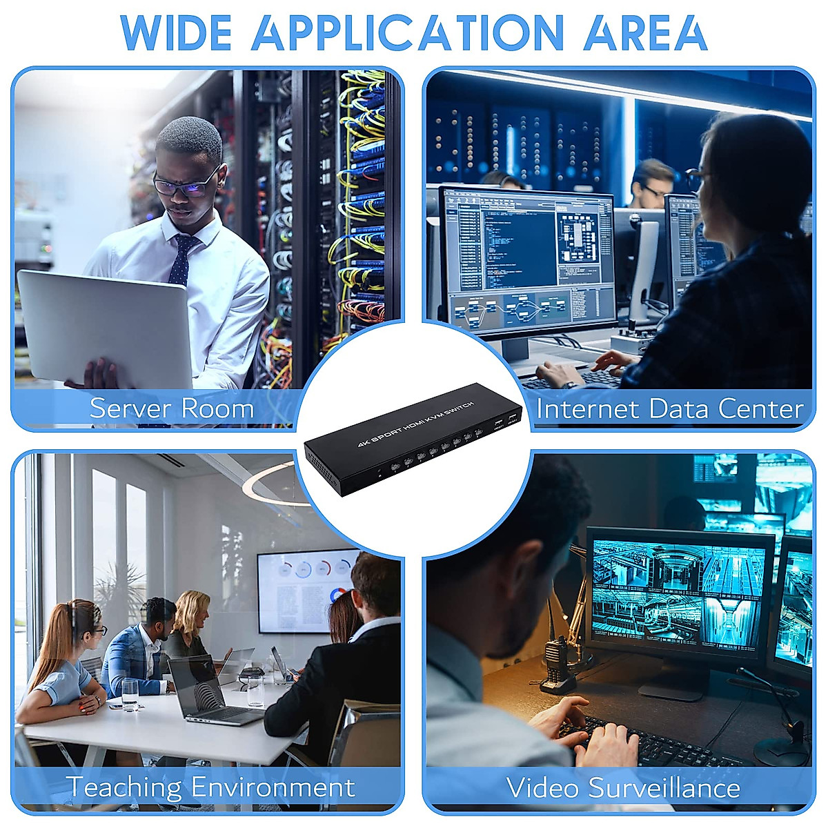 4K KVM Switch 8 Port, HDMI USB Switch for 8 Computers Share 4K@30Hz HD Monitor and 4 USB Devices, with IR Remote and 8 HDMI&USB KVM Cables