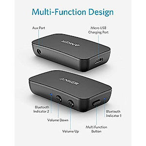 Anker Soundsync Bluetooth 5.0 Transmitter, 13-Hour Long Battery Life, aptX Low Latency, Dual Device Connection for TV, PC, CD Player, iPod / MP3 / MP4 Player, iPad/iPad Air/iPad Mini, and More