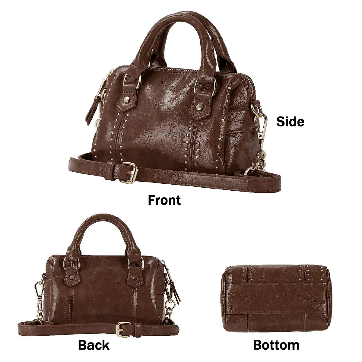 LUCSIS Women's rivets studded crossbody bag purse handbag small light weight cute mini bag PU leather (Coffee)