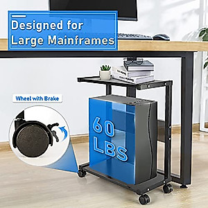 Liitrton Computer Tower Stand, PC Stand 2-Tier CPU Stand with Lockable Wheels Under Desk Fits Most PC (Black Iron Frame)