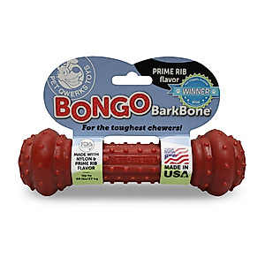 Pet Qwerks Bongo BarkBone - Nylon Dog Bone for Aggressive Chewers - Prime Rib Flavor - Large