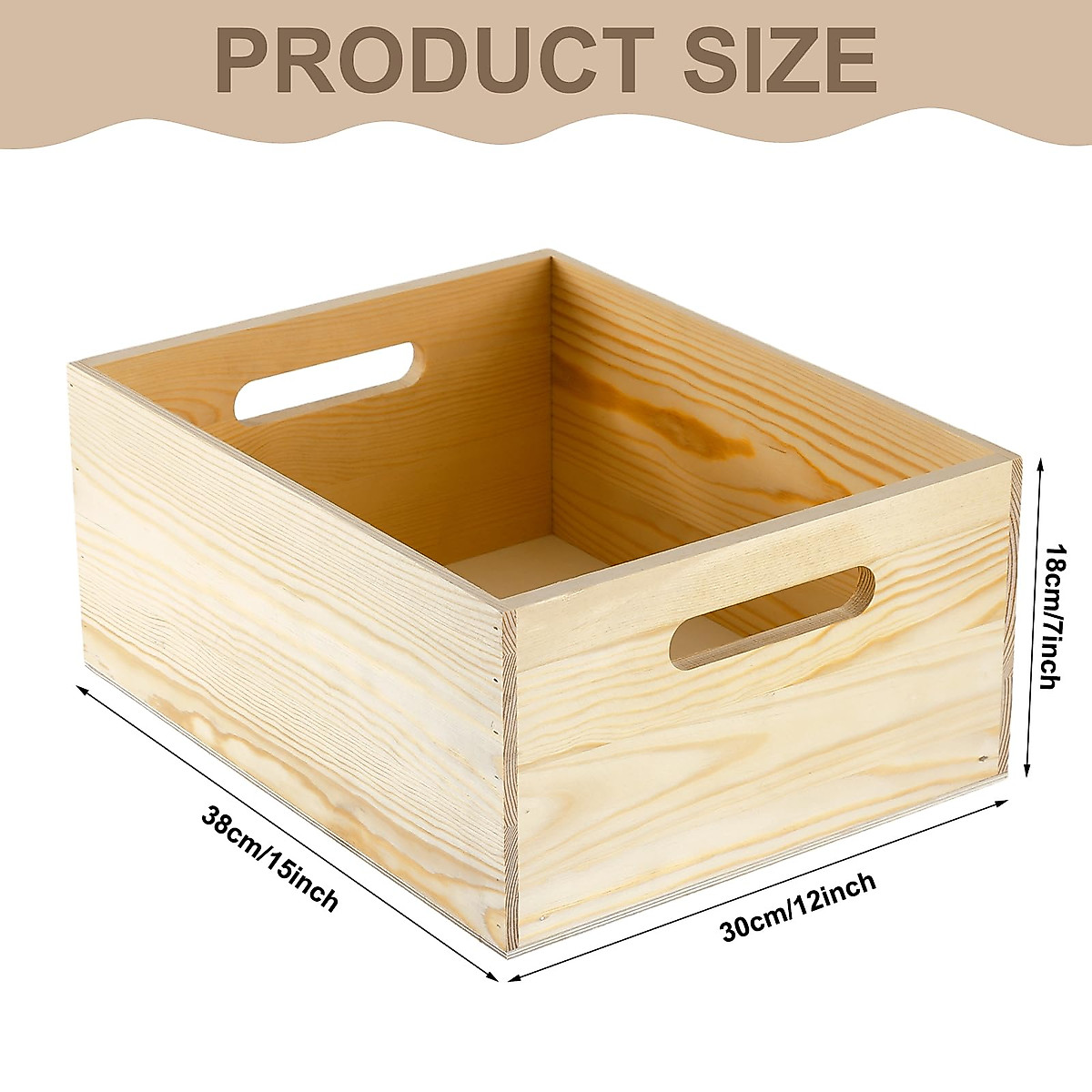Menkxi Large Wooden Box with Hand Holes, 15 x 12 x 7 Inches Pine Wood Box Unfinished Wooden Box for DIY Craft Arts Hobbies and Home Storage