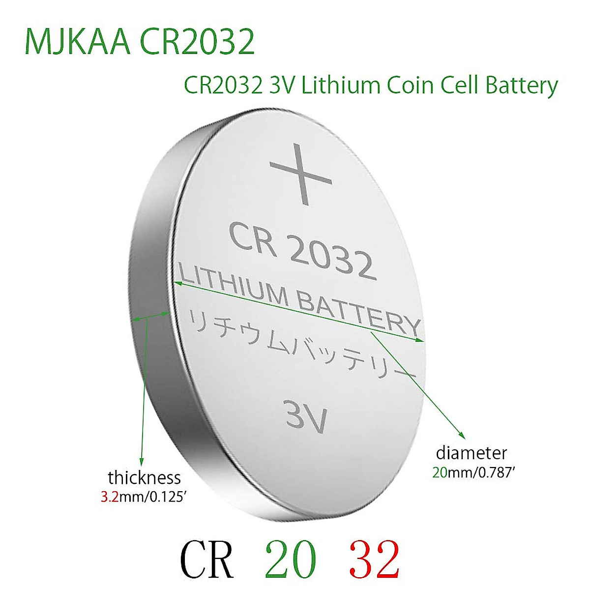 MJKAA ECR2032 3V Lithium Coin Cell Battery CR2032 (100 Pack)