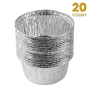 PLASTICPRO 3.5'' Inch Round Ramekins Muffin Cups Tin Foil Cupcake Pans Disposable Aluminum, Freezer & Oven Safe Pack of 20