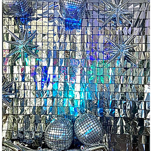 Silver Backdrop Disco Party Decorations Metallic Square Foil Fringe Curtain Photo Booth Props for Birthday Graduation Bachelorette Wedding Engagement Baby Shower Party Decorations -2 Packs (3.3x6.6Ft)