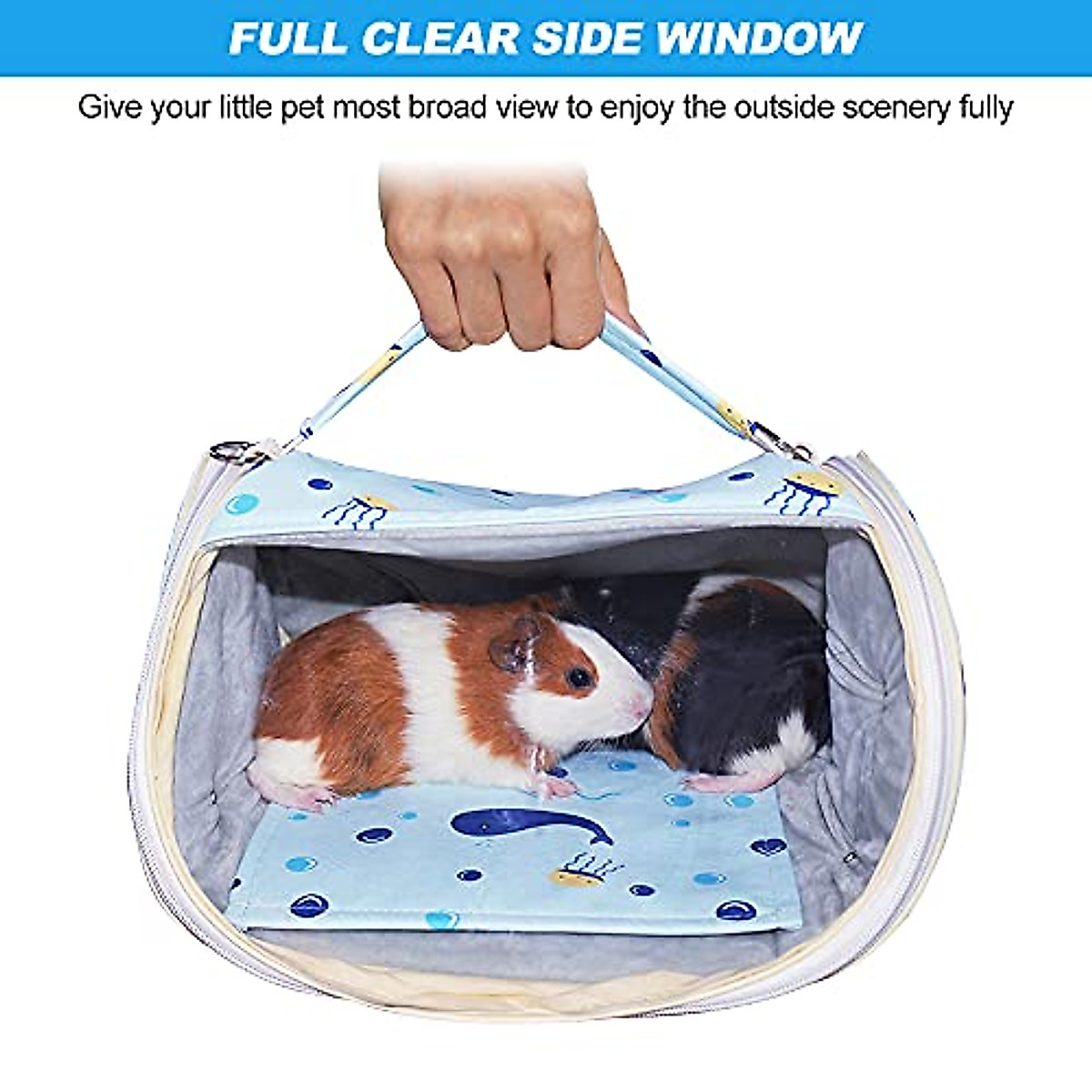 HOMEYA Guinea Pig Carrier Bag,Small Animal Pet Hamster Carrier Portable Breathable Outgoing Sling Bag for Ferret Hedgehog Chinchilla Rat Sugar Glider with Shoulder Strap Outdoor,Travel,Hiking-L(Ocean)
