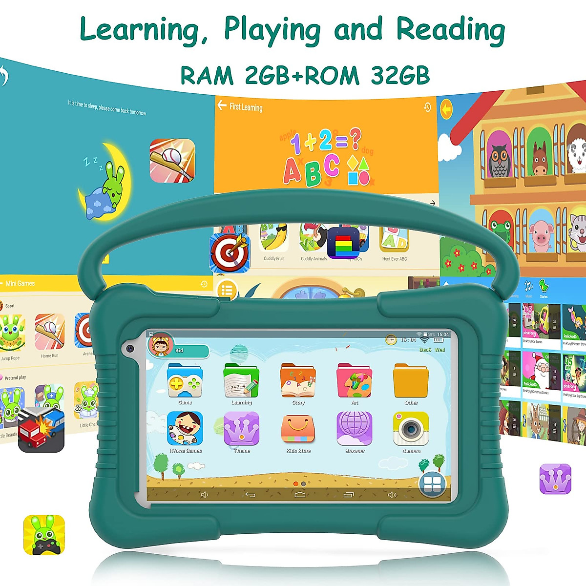 7 Inch Kids Tablet, Quad Core Android 11 Toddler Tablets, Children Tablet with 32GB Storage 2GB RAM WiFi BT Shockproof Case Dual Camera Educationl Games Parental Control, Kids Software Pre-Installed