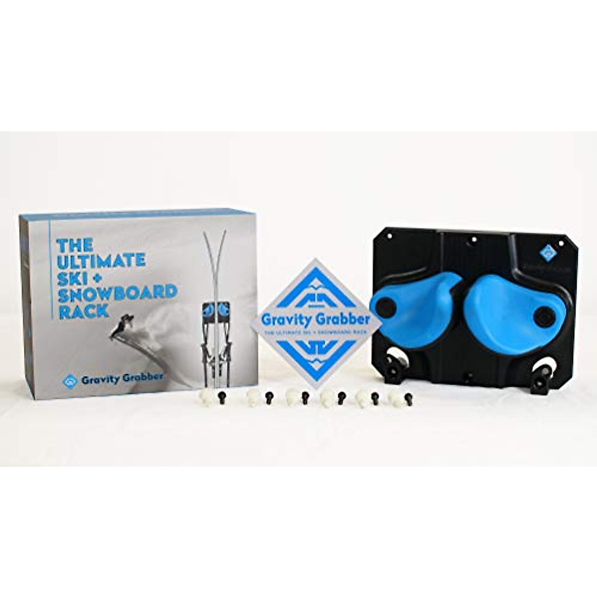 Gravity Grabber - Ultimate Ski + Snowboard Wall Storage Rack | Save Your Rocker, Tips, and Tails | Damage-Free Ski/Snowboard Storage Rack | Fits any Ski or Snowboard | Ski/Board Wall Storage (Cyan, 1)