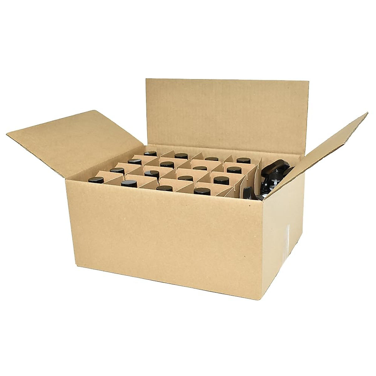 (Pack of 16) 16 oz. Amber Boston Round with Black Poly Cone Cap and 16 Black Trigger Sprayers