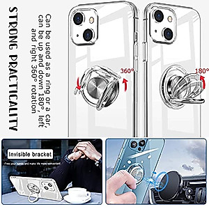 Guuboly Crystal Clear Designed for iPhone 13 Mini Case with Ring Holder Kickstand Soft Transparent Silicone Flexible Shockproof TPU Cover Protective Phone Case Slim Thin, 5.4 inch