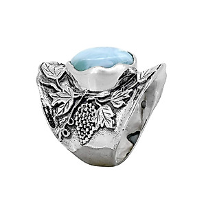 YoTreasure 10x14 MM Larimar Classic Statement Ring Oxidized .925 Sterling Silver