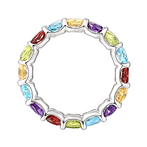 Tirafina Amethyst, Blue Topaz, Citrine, Rhodolite Garnet and Peridot Eternity Band Ring, Sterling Silver, Round Stones, Birthstone Rings for Women (4 mm stone)