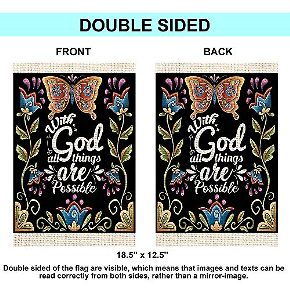 Shmbada with God All Things Are Possible Burlap Garden Flag, Double Sided Vertical Outdoor Religious Christian Faith Decorative Small Flag for Garden Home Yard Lawn Patio Farmhouse, 12.5 X 18.5 Inch