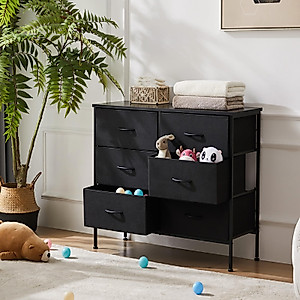 Sweetcrispy 6 Drawers Dresser for Bedroom, Kidsroom Furniture, Small Chest Tower, Storage Organizer Units for Clothing, Closet, Fabric Bins, Wood Top, Steel Frame, Lightweight, Assemble Tools Include