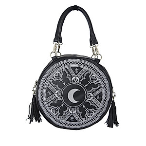 Restyle Gothic Occult Henna Round Bag Black Faux Leather Moon Handbag