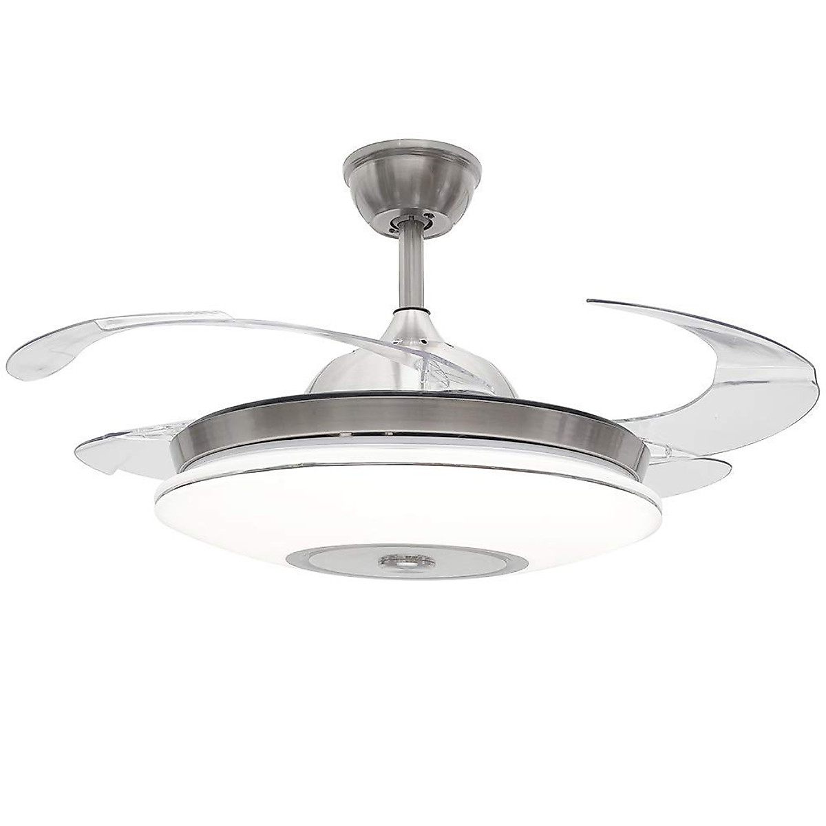 YEELED Light 42" Remote Control Retractable Reversible Ceiling Fans with 3 Changing Light Color Invisible Ceiling Fan Chandelier for Indoor Bedroom Ceiling Light Kits with Fans (42 Inch, Silver-02)