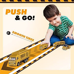 Toy Construction Vehicles for Kids, Construction Toy Trucks for Boys Age 3 4 5 6, (49Pcs) Small Diecast Construction Site Set Cars Semi Trailer Sandbox Dump Truck Gift for 3+ Years Old