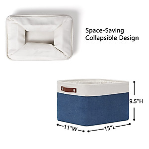 DULLEMELO Collapsible Bundle Baskets 3 Medium Baskets 15"x11"x9.5" + 2 Large Baskets 16"x12"x12"（White&Blue)