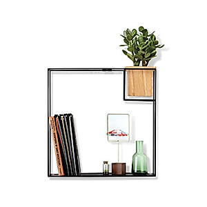 Umbra Cubist Floating Shelf with Built-In Succulent Planter – Modern Wall Décor and Geometric Display Shelf for Books, Candles, Mementos, Photos, Indoor Plants and More! | Large, Black