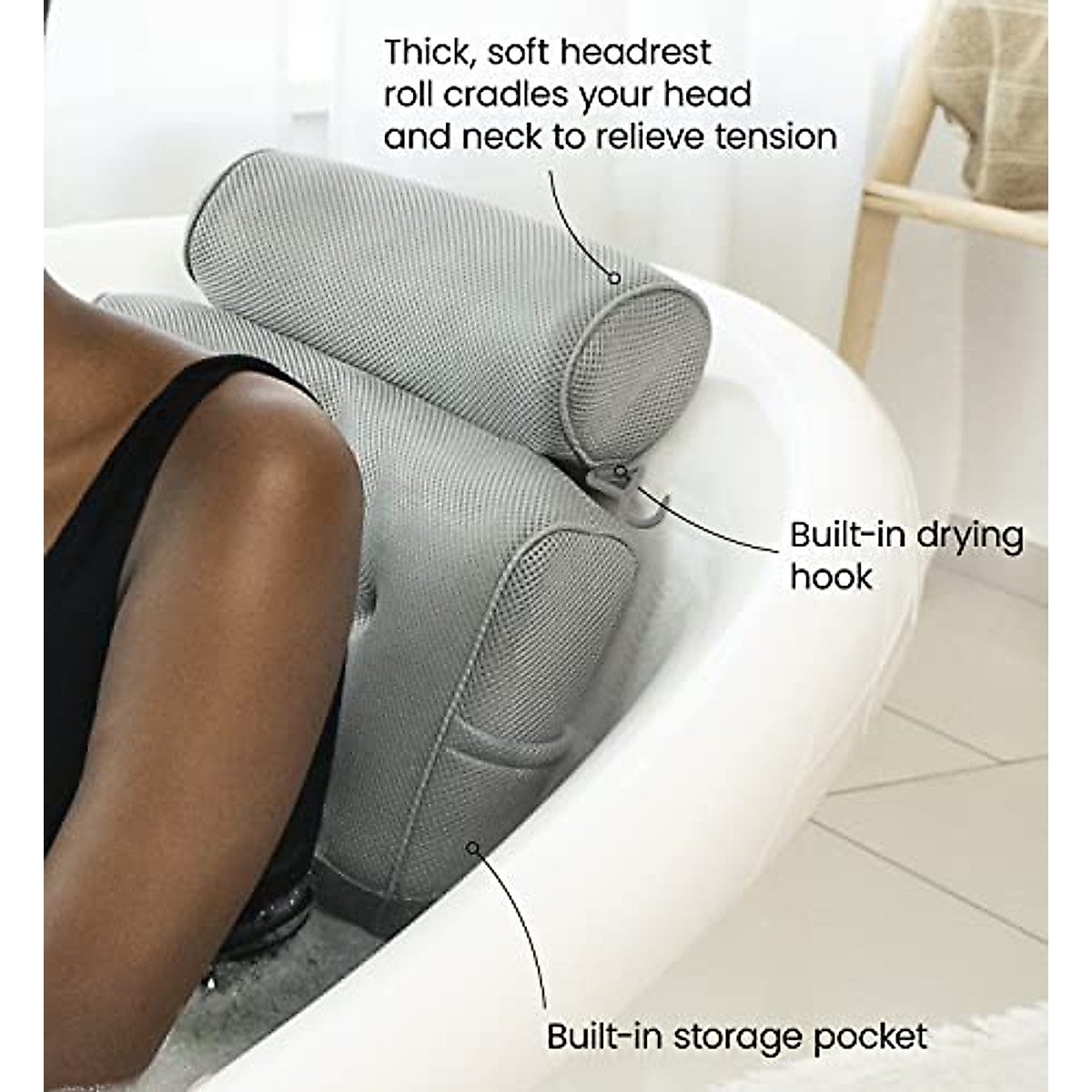Everlasting Comfort Luxury Bath Pillow - Head, Neck, Back Support Cushion for Bathtub, Spa, Soaking