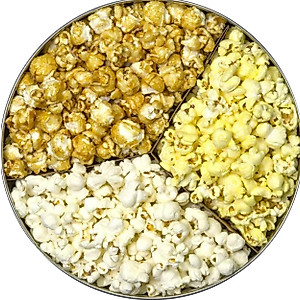 Classic Collectible Gourmet Holiday Popcorn Tin Caramel, White Cheddar, and Butter Popcorn