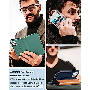 TUCCH Case for iPhone 13 Wallet Case 5G, [Card Holder] Slots Folio PU Leather Cover, Kickstand Flip Case with [TPU Shockproof Interior Case] Compatible with iPhone 13 6.1-inch 2021, Brown & Dark Blue